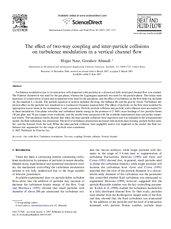 Pdf The Effect Of Two Way Coupling And Inter Particle Collisions On
