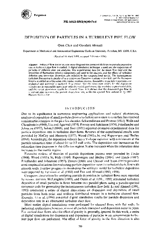 (PDF) Deposition of particles in a turbulent pipe flow