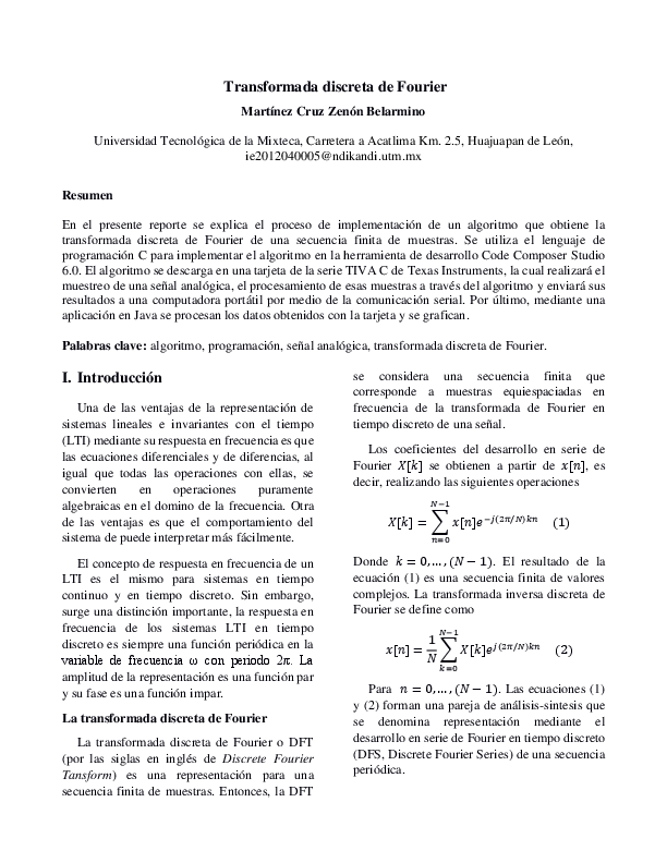 (PDF) Transformada discreta de Fourier