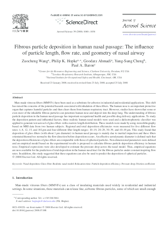 (PDF) Fibrous particle deposition in human nasal passage: The influence ...
