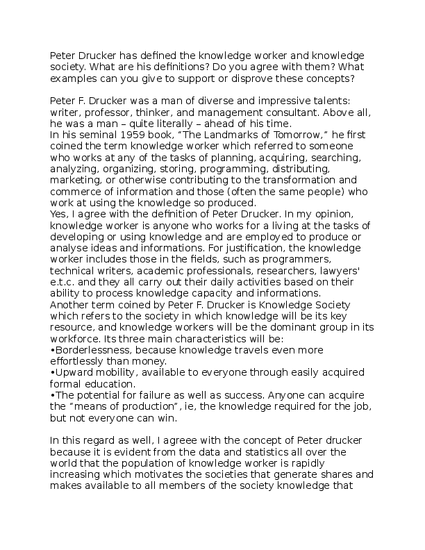 (DOC) Peter Drucker has defined the knowledge worker and knowledge society