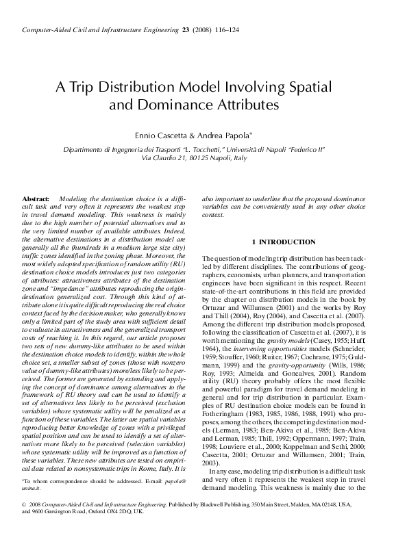(PDF) A Trip Distribution Model Involving Spatial and Dominance Attributes