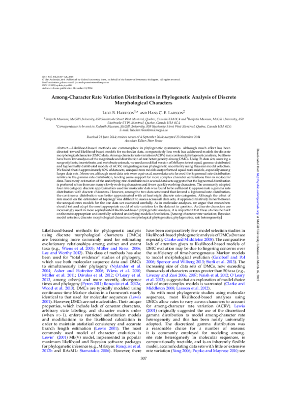 (PDF) Among-character rate variation distributions in phylogenetic ...
