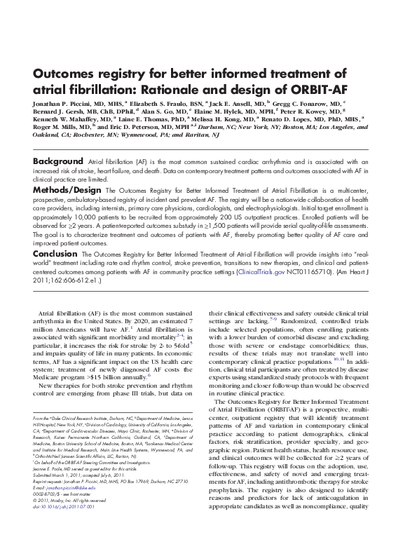 (PDF) Outcomes registry for better informed treatment of atrial ...