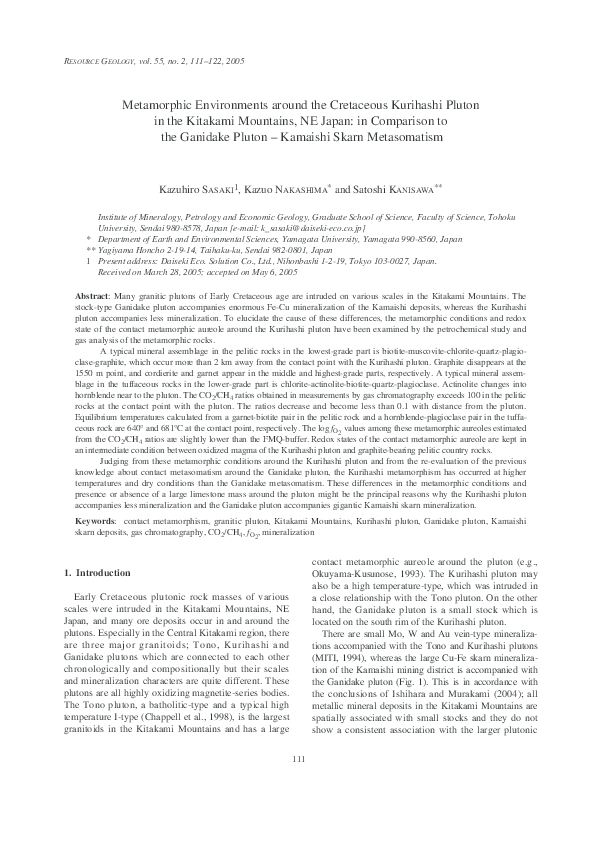 (PDF) Metamorphic Environments around the Cretaceous Kurihashi Pluton ...