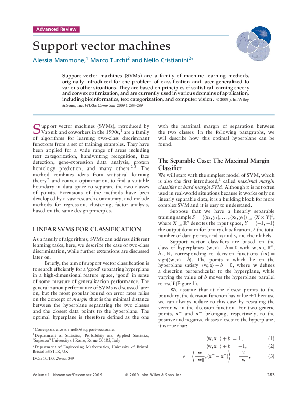 (PDF) Support vector machines