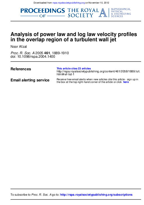 (PDF) Analysis of power law and log law velocity profiles in the ...