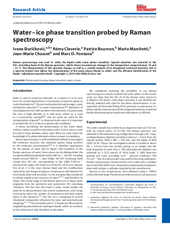(PDF) Water-ice phase transition probed by Raman spectroscopy