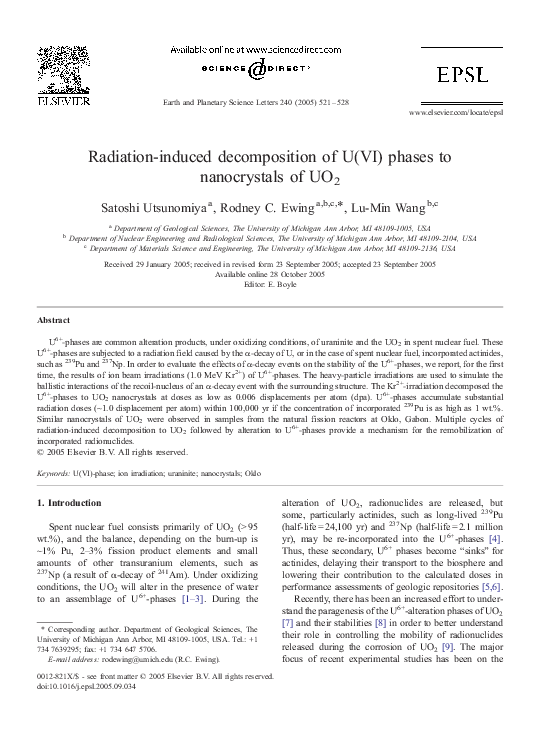 (PDF) Radiation-induced decomposition of U(VI) phases to nanocrystals ...