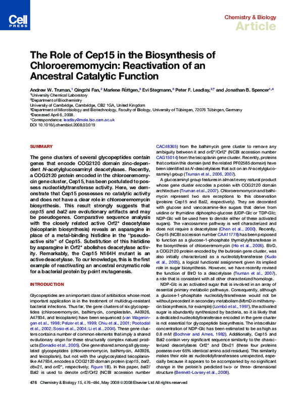 (PDF) The Role of Cep15 in the Biosynthesis of Chloroeremomycin ...
