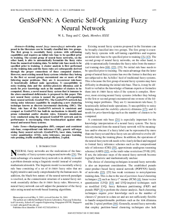 (PDF) GenSoFNN: a generic self-organizing fuzzy neural network
