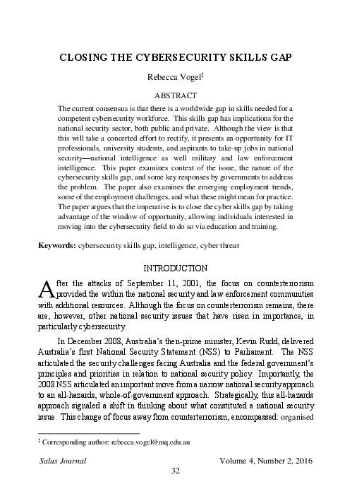 (PDF) CLOSING THE CYBERSECURITY SKILLS GAP