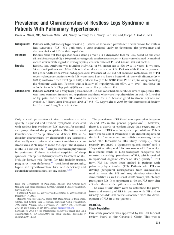 (PDF) Prevalence and characteristics of restless legs syndrome (RLS) in ...