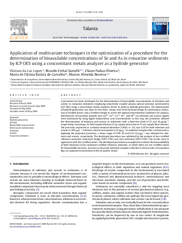 Pdf Application Of Multivariate Techniques In The Optimization Of A Procedure For The
