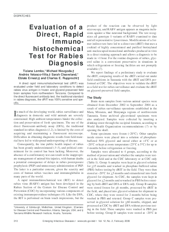(PDF) Evaluation of a Direct, Rapid Immunohistochemical Test for Rabies ...