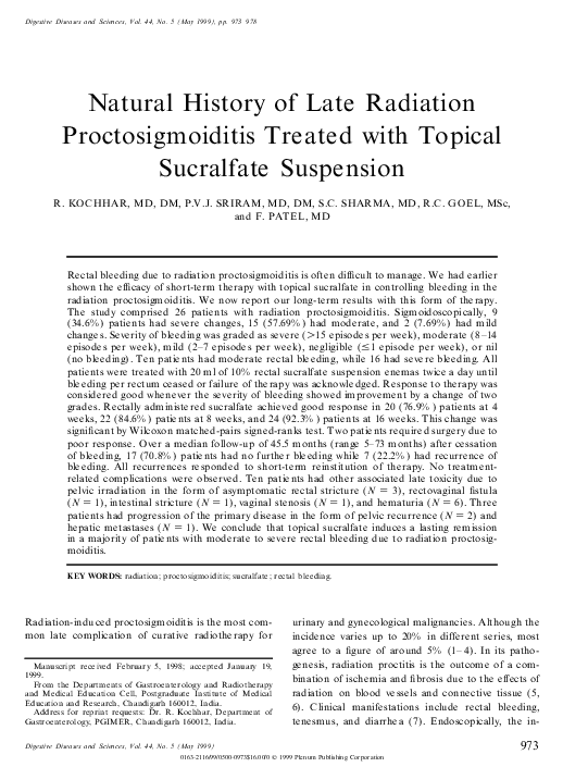 (PDF) Natural history of late radiation proctosigmoiditis treated with ...