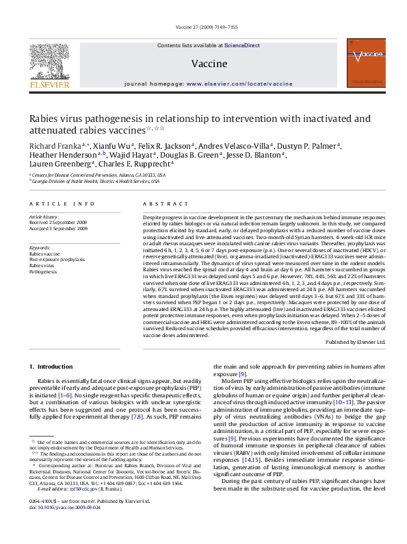 (PDF) Rabies virus pathogenesis in relationship to intervention with inactivated and attenuated ...