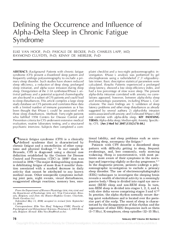 (PDF) Defining the Occurrence and Influence of Alpha-Delta Sleep in ...