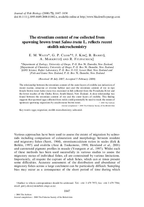 (PDF) The strontium content of roe collected from spawning brown trout ...