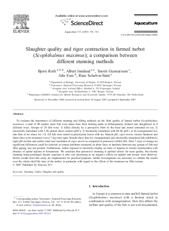 (PDF) Slaughter quality and rigor contraction in farmed turbot ...