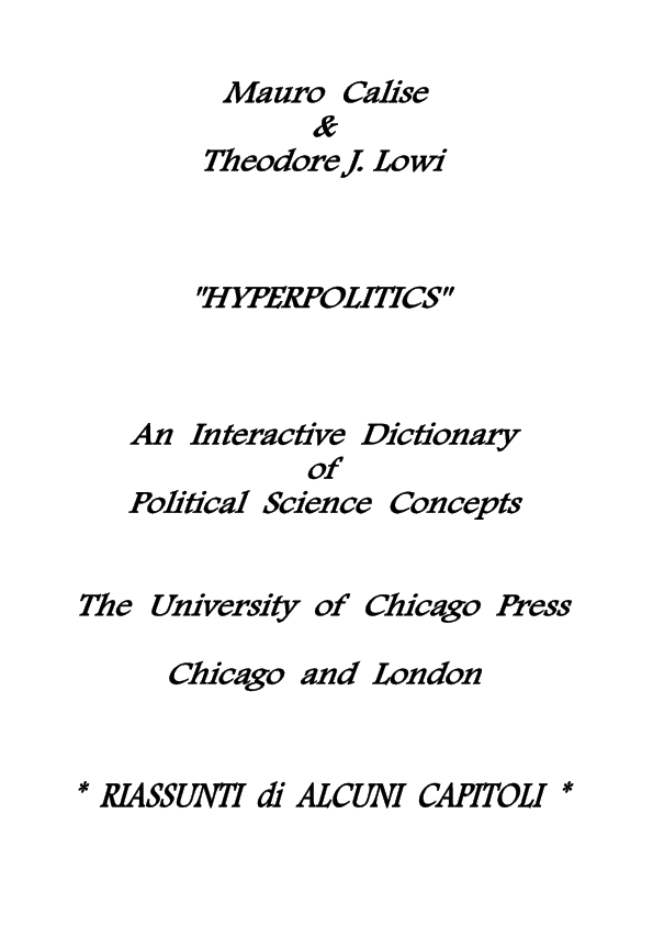 Riassunto Calise HYPERPOLITICS - Esame Scienza Politica