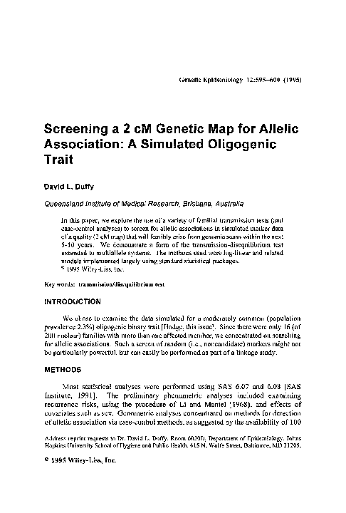 (PDF) Screening a 2 cM genetic map for allelic association: A simulated ...