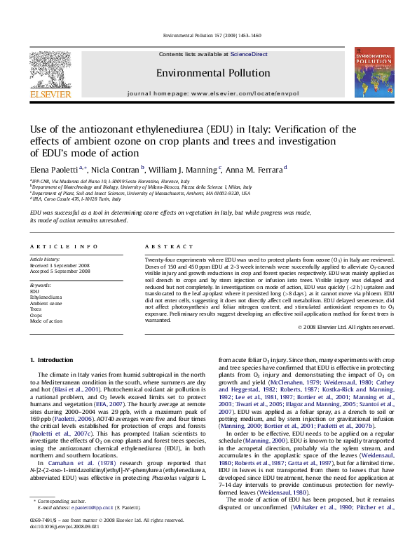 (PDF) Use of the antiozonant ethylenediurea (EDU) in Italy ...