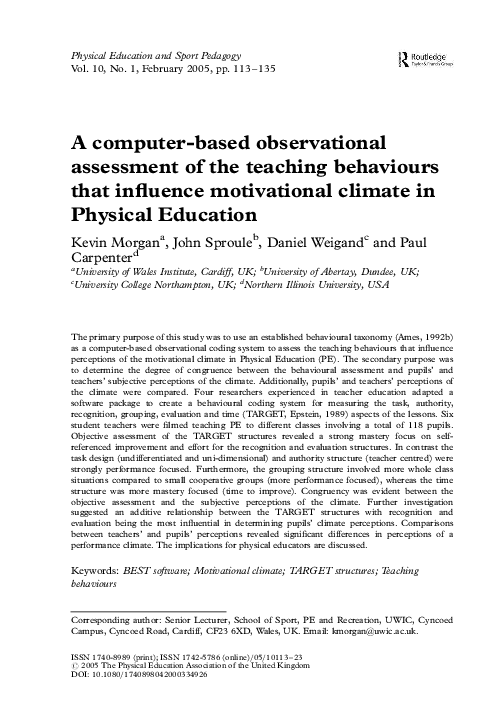 Pdf A Computer Based Observational Assessment Of The Teaching