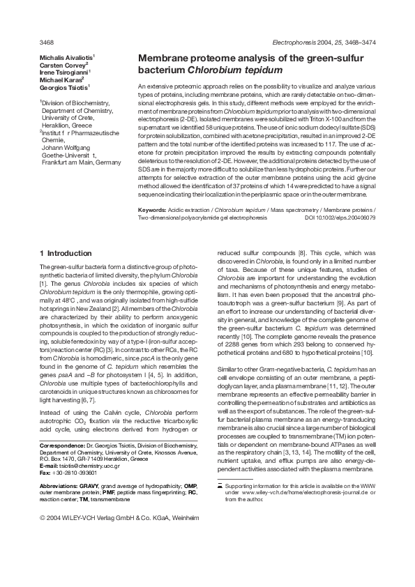 (PDF) Membrane proteome analysis of the green-sulfur bacterium ...