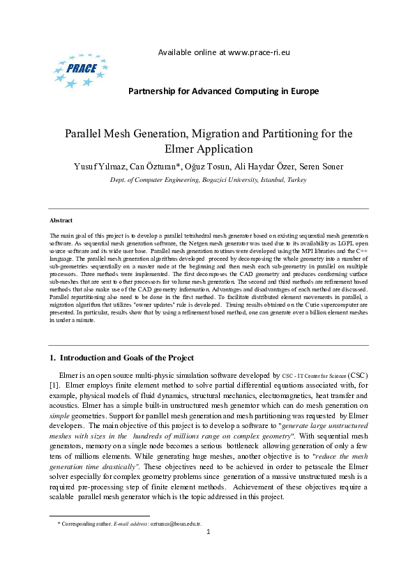 (PDF) Parallel Mesh Generation, Migration and Partitioning for the Elmer Application