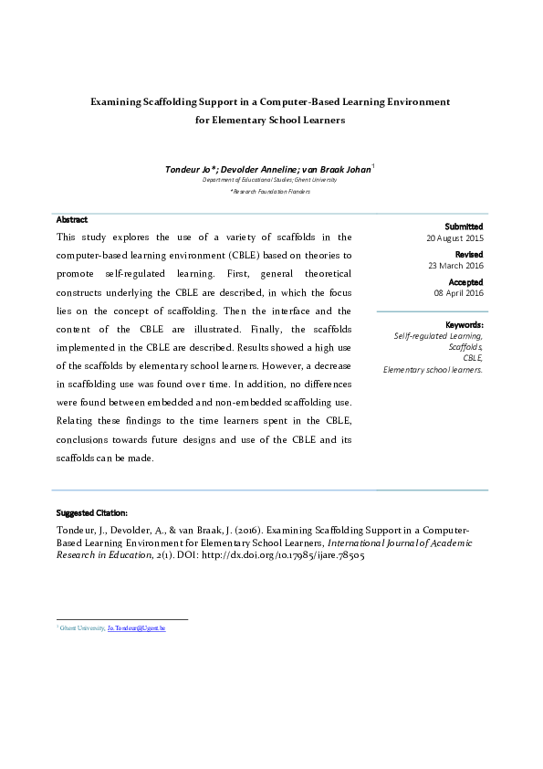 Pdf Examining Scaffolding Support In A Computer Based Learning Environment For Elementary 0995
