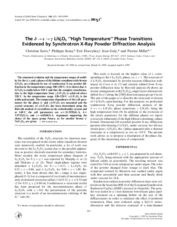 (PDF) The δ→ε→γ LiV2O5 “High Temperature” Phase Transitions Evidenced by Synchrotron X-Ray ...