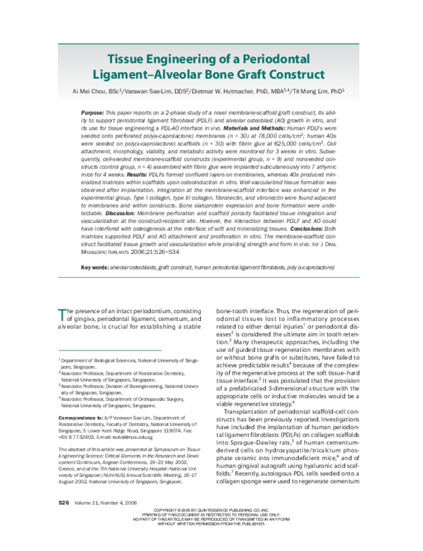 (PDF) Tissue engineering of a periodontal ligament-alveolar bone graft ...