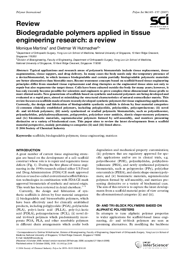 (PDF) Biodegradable polymers applied in tissue engineering research: a ...