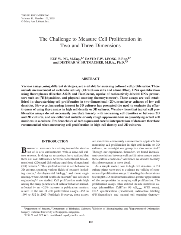 (PDF) The Challenge to Measure Cell Proliferation in Two and Three ...