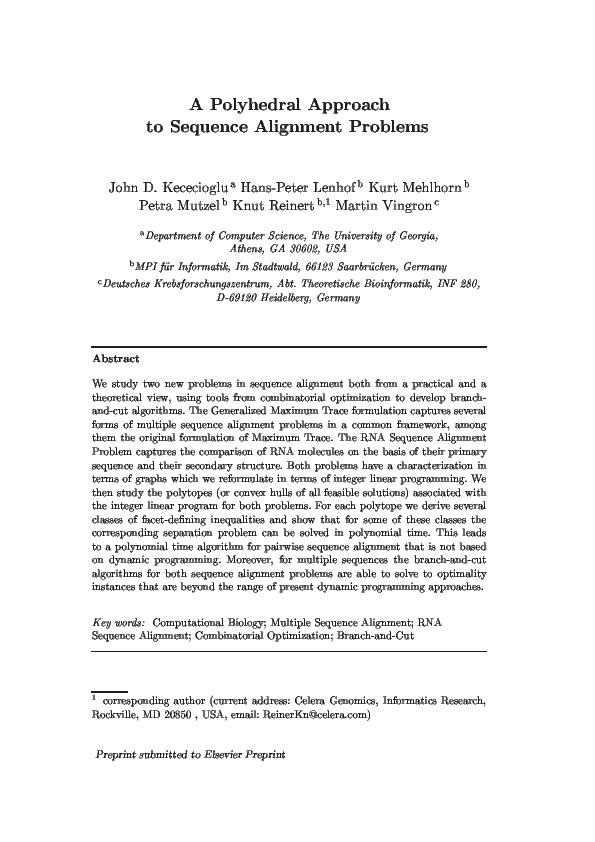 (PDF) A polyhedral approach to sequence alignment problems