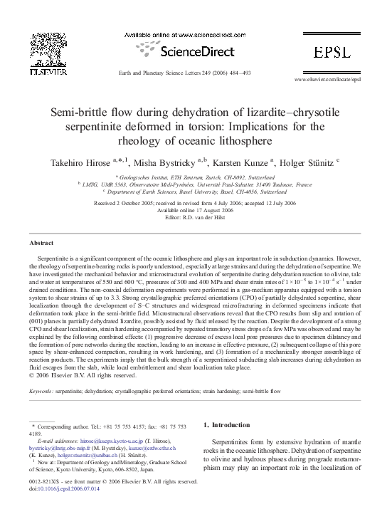 (PDF) Semi-brittle flow during dehydration of lizardite–chrysotile ...