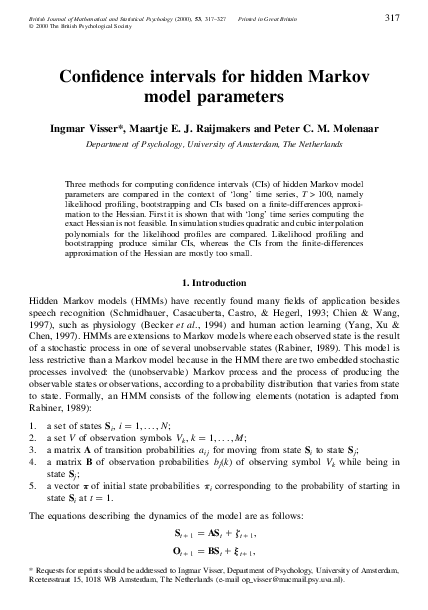 (PDF) Confidence intervals for hidden Markov model parameters