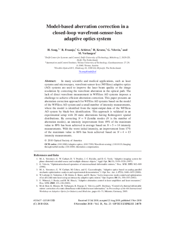 Pdf Model Based Aberration Correction In A Closed Loop Wavefront