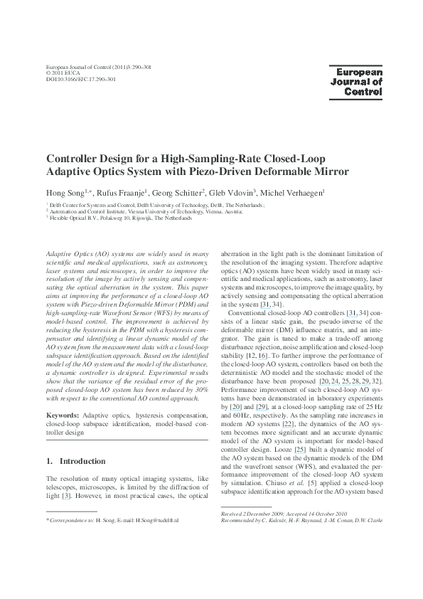 Pdf Controller Design For A High Sampling Rate Closed Loop Adaptive
