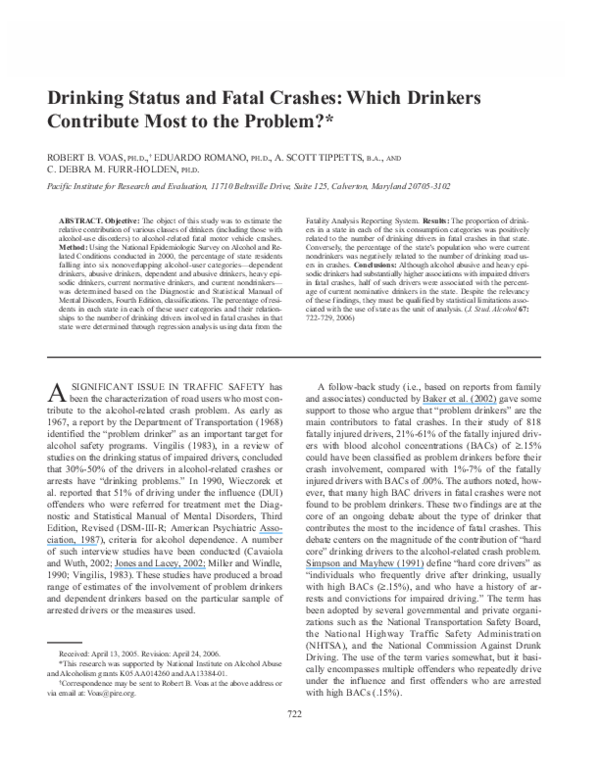 (PDF) Drinking status and fatal crashes: which drinkers contribute most ...