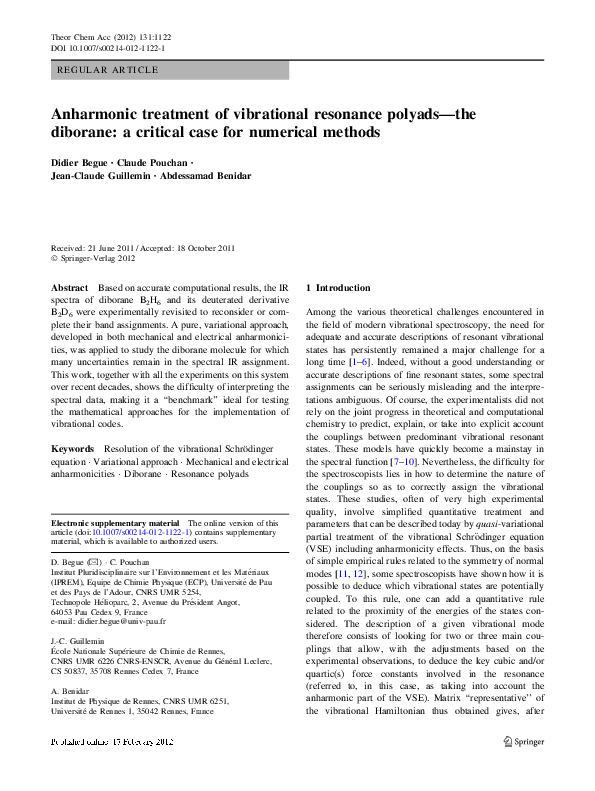 (PDF) Anharmonic treatment of vibrational resonance polyads—the ...