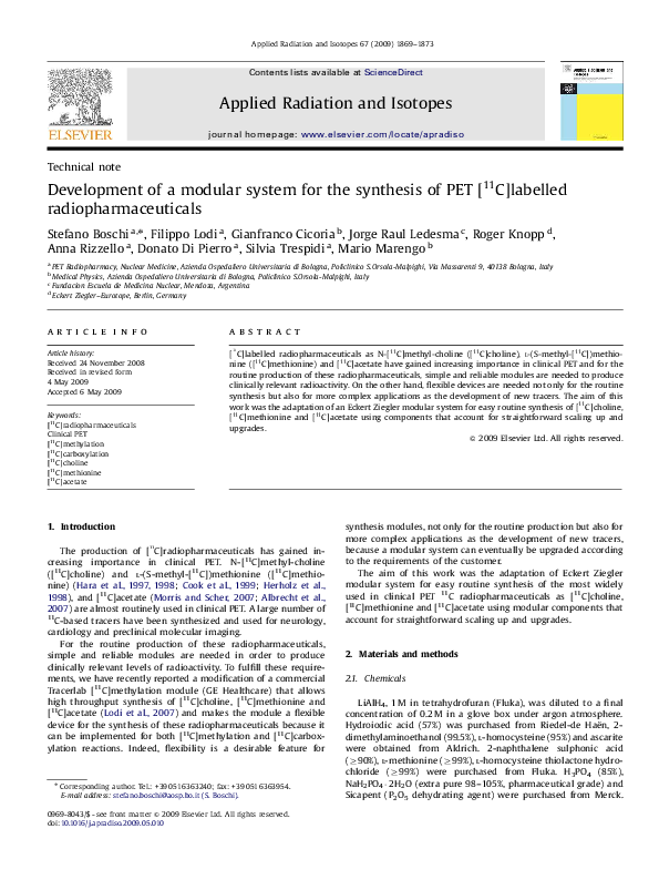 (PDF) Development of a modular system for the synthesis of PET [11C ...