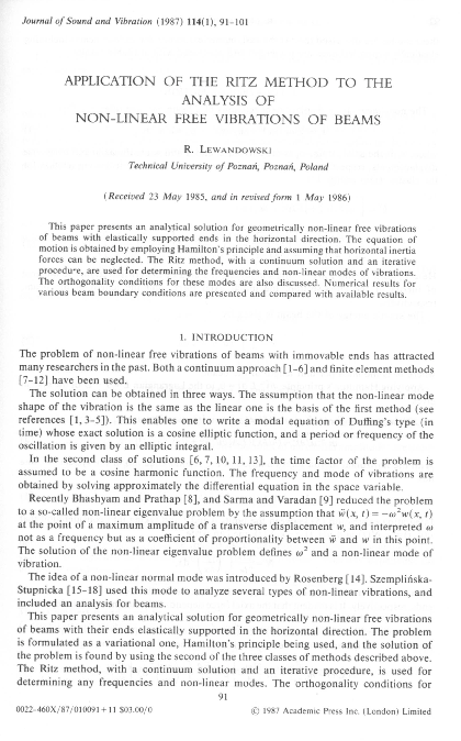 (PDF) Application of the Ritz method to the analysis of non-linear free vibrations of beams ...