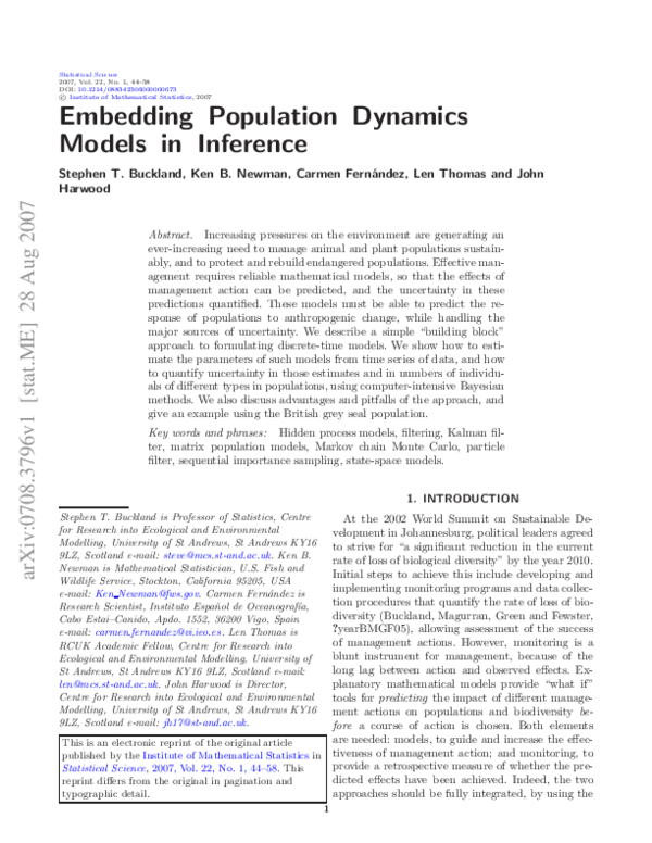 Pdf Embedding Population Dynamics Models In Inference