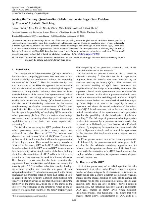 (PDF) Solving the ternary QCA logic gate problem by means of adiabatic switching