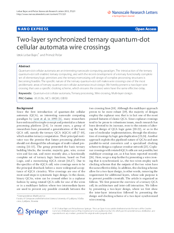 (PDF) Two-layer synchronized ternary quantum-dot cellular automata wire crossings