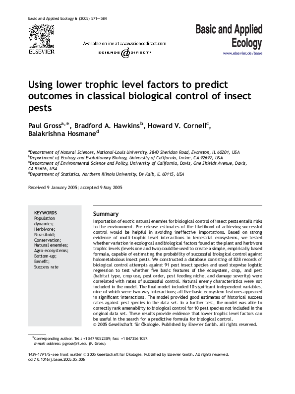 (PDF) Using lower trophic level factors to predict outcomes in ...