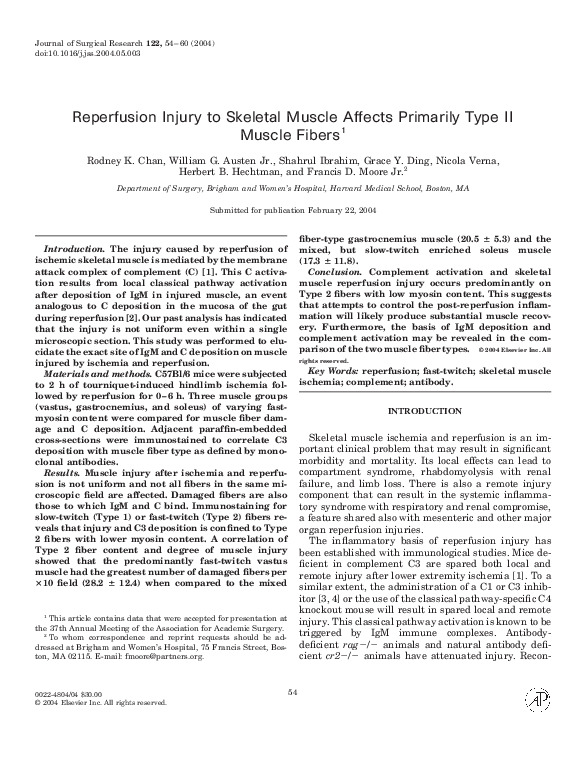 (PDF) Reperfusion injury to skeletal muscle affects primarily type II ...
