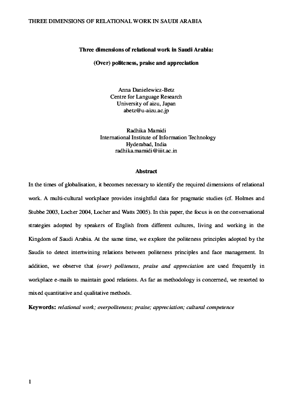 (PDF) THREE DIMENSIONS OF RELATIONAL WORK IN SAUDI ARABIA Three ...